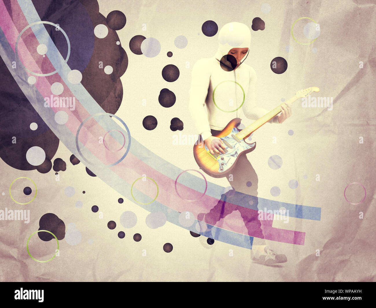 Illustration of grunge background colorful lines and guitarist Stock ...