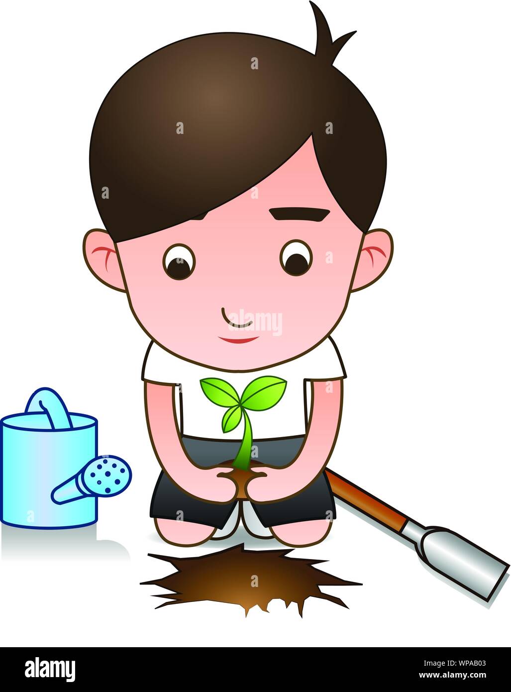 white shirt volunteer planting tree for afforest.isolated,Vector ...