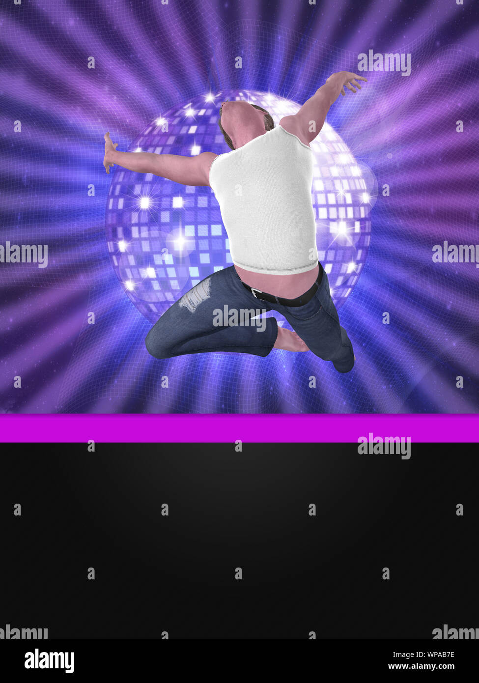 Disco background with 3d male dancer jumping Stock Photo - Alamy