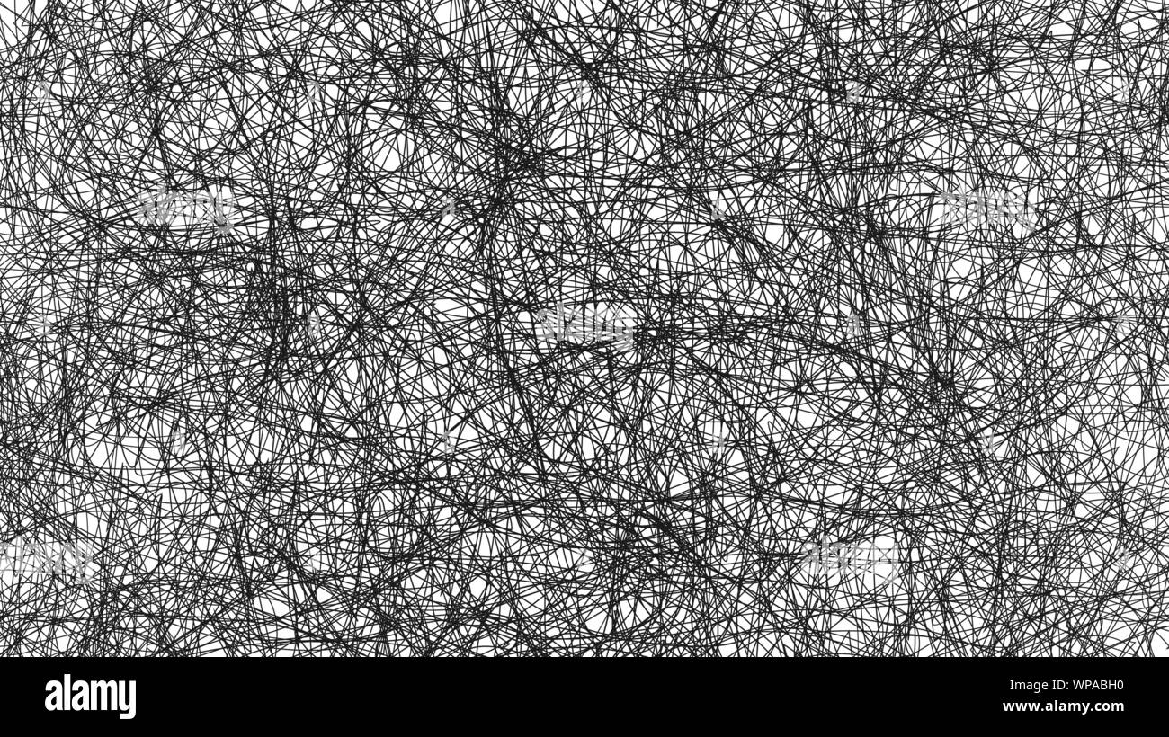 Random chaotic waves lines abstract geometric pattern. Vector monochrome black white background ...