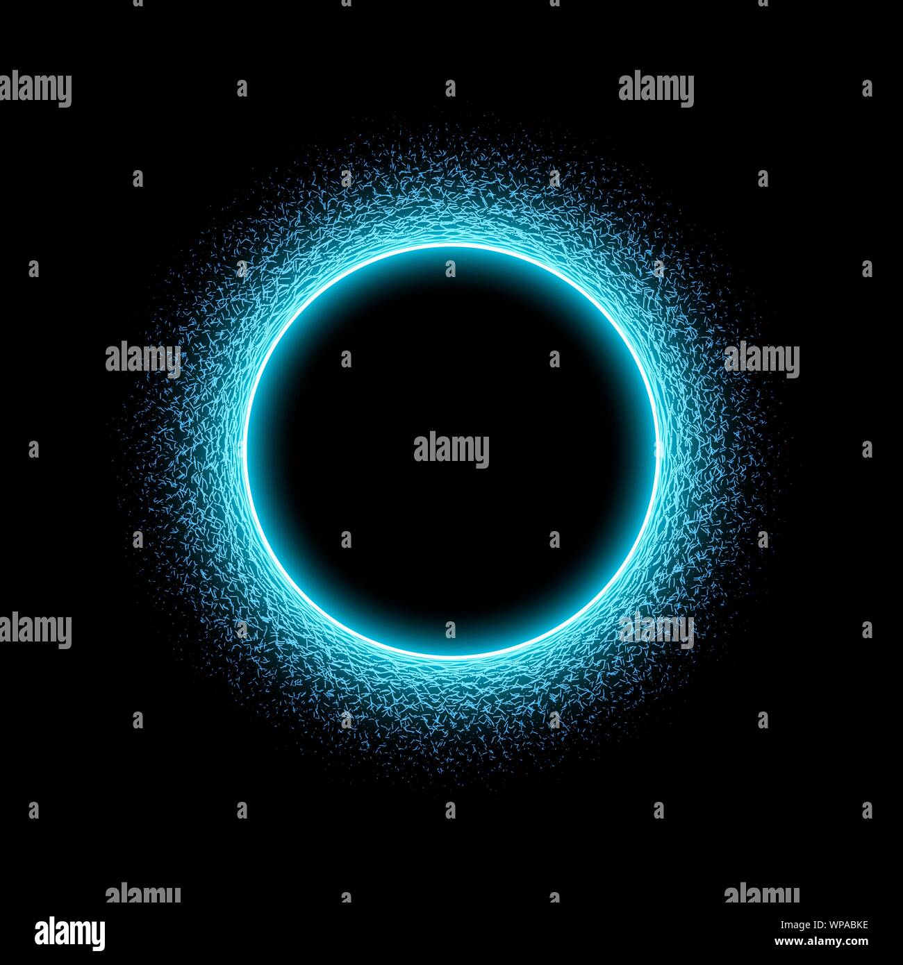 Neon circular shape of sound wave form. Neon circle with dots and waves ...