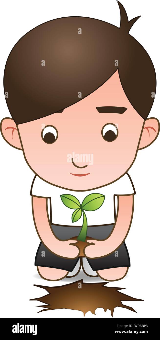 white shirt volunteer planting tree for afforest.isolated,Vector ...