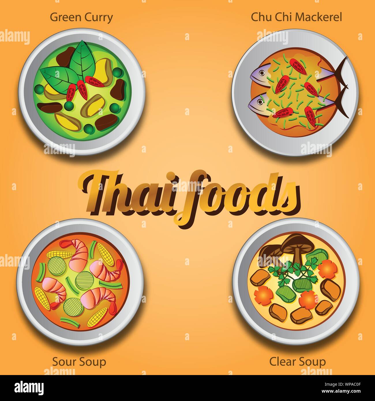 Four Thai delicious and famous food.green curry khiao whan,curry fried ...