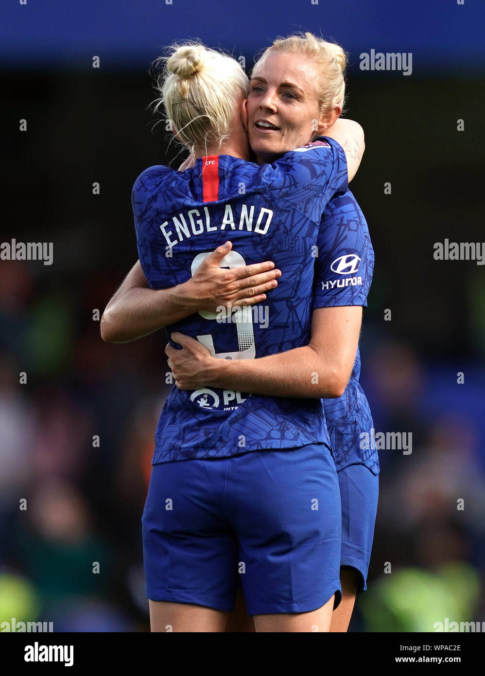 Chelsea's Bethany England (left) celebrate their win after the FA Women ...