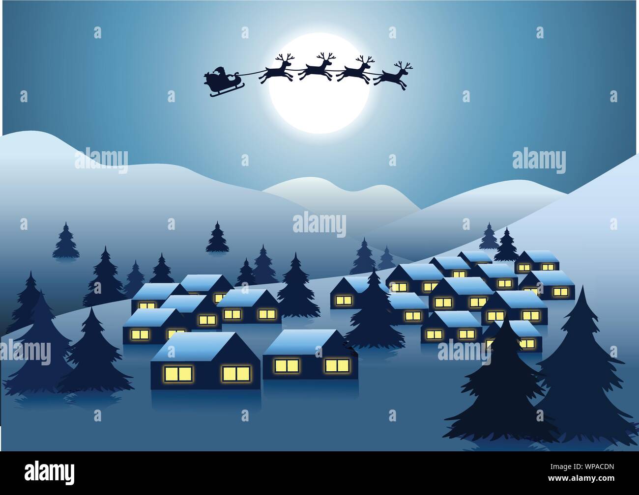 Santa and sleigh flying over house Stock Vector Images - Alamy