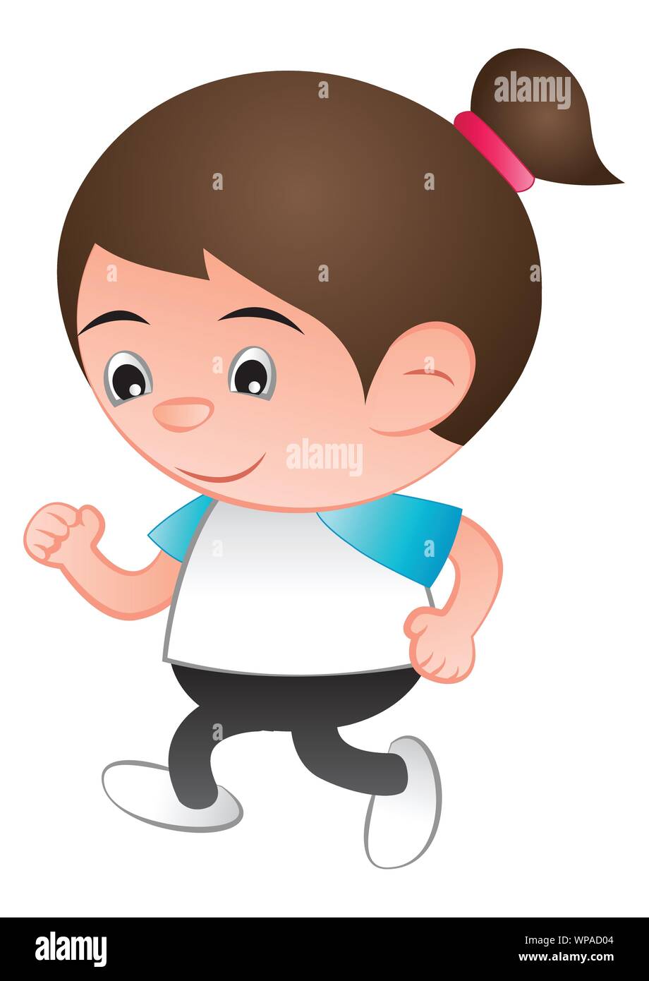 bubble head girl cartoon jogging run isolated white background,vector ...