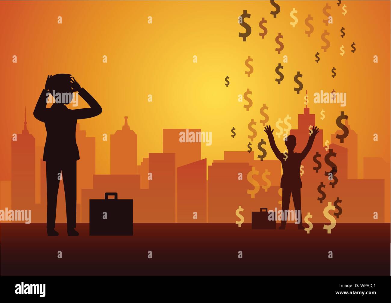 fail businessman look to success one.dollar sign rain means rich ...