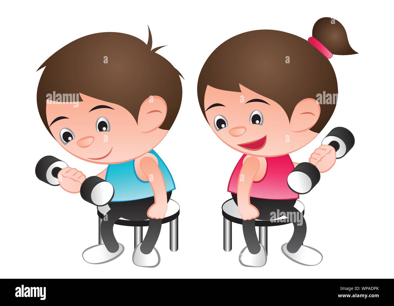 Big bubble head man and woman cartoon lift dumbbell,exercise for good ...