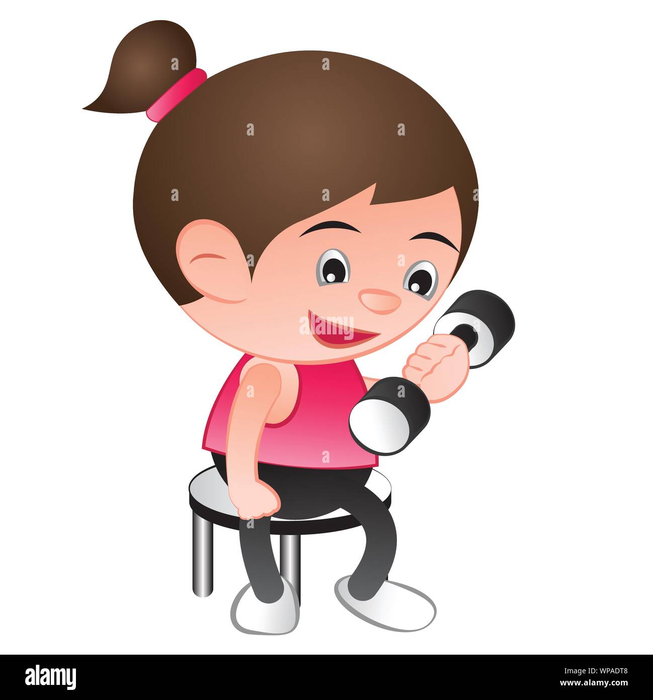 Big bubble head woman cartoon lift dumbbell,exercise for good shape and ...
