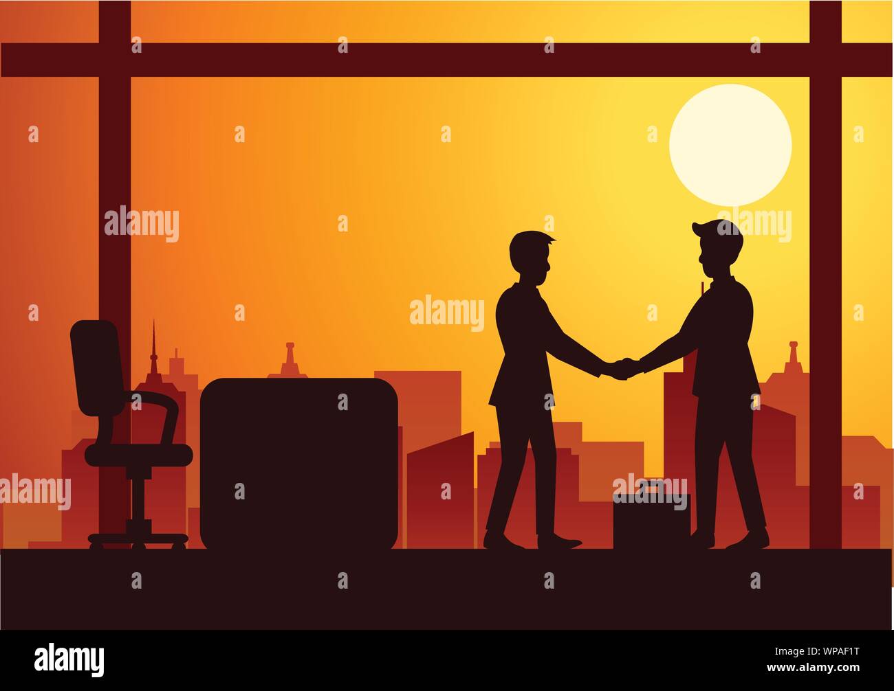 Vector illustration of a handshake of two businessmen,silhouette style ...