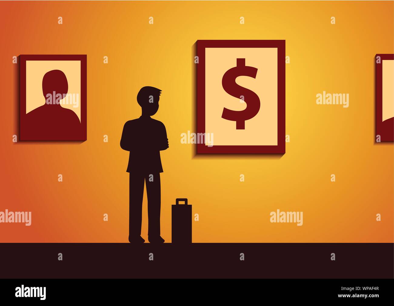 businessman look interest to money picture in art gallery,mean he love ...