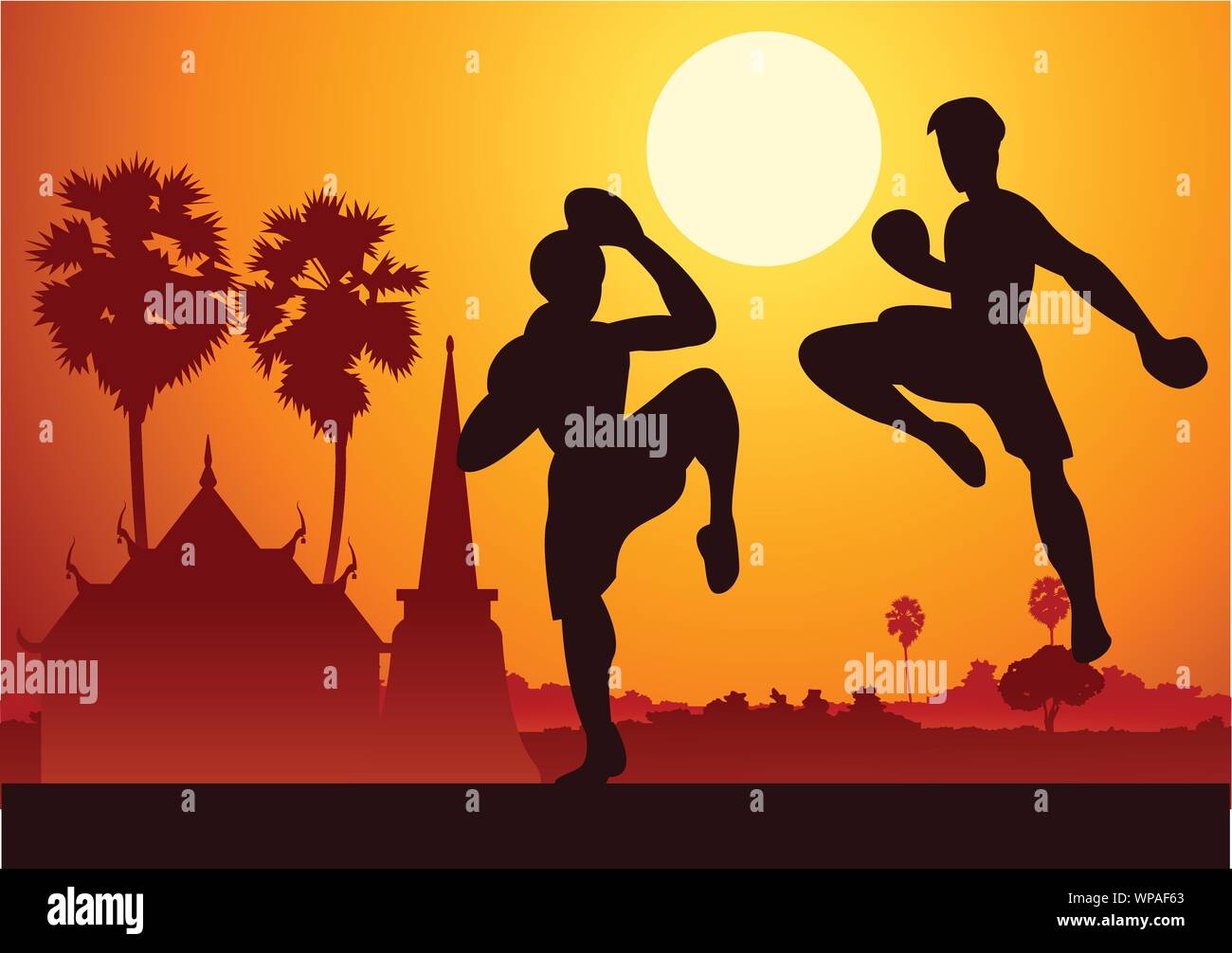 Thai Boxing Muay Thai martial art famous sport,two boxer fight together ...