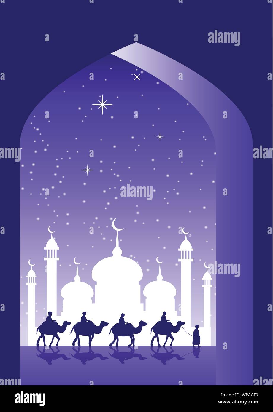 caravan Muslim ride camel to mosque Stock Vector Image & Art - Alamy