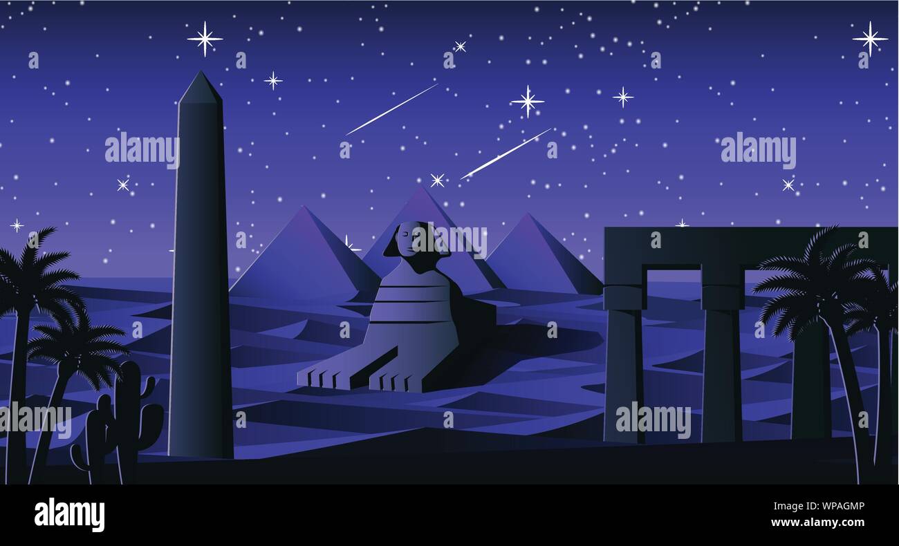 Sphinx and Pyramid famous landmark of Egypt,cartoon version,vector ...