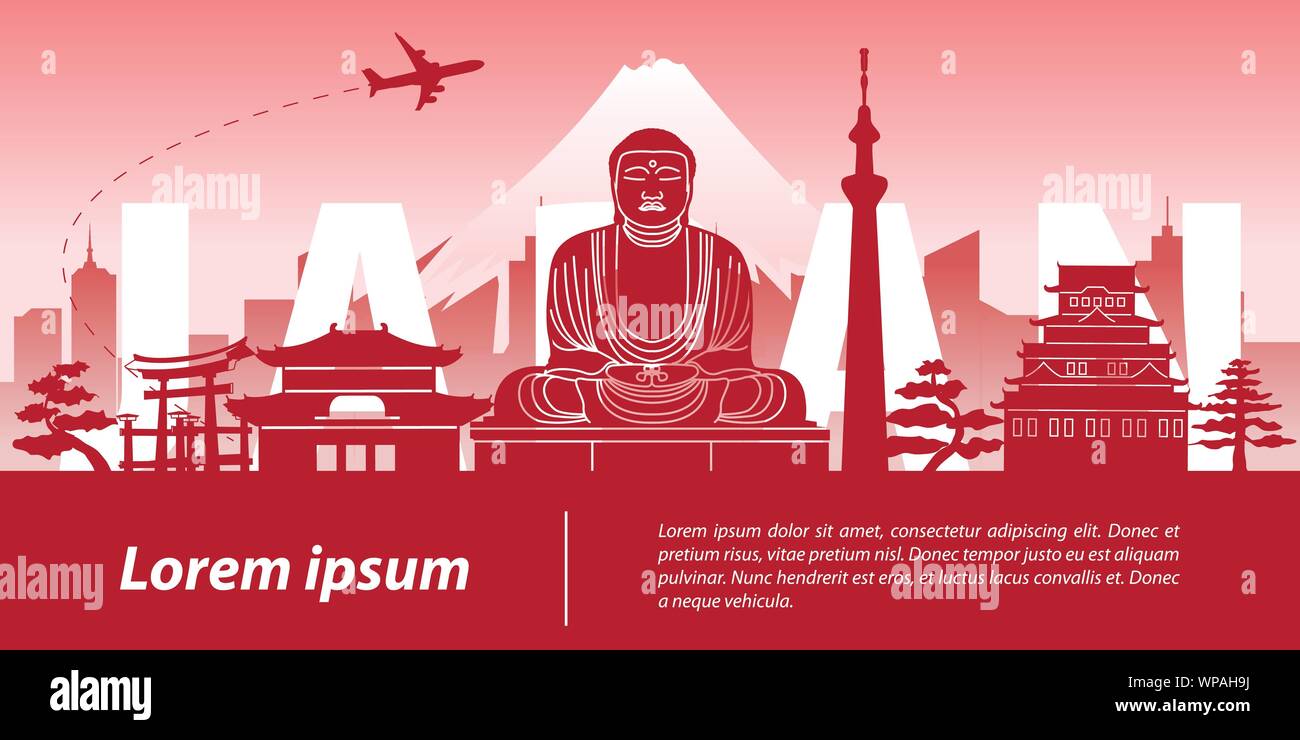 Japan top famous landmark silhouette style,Japan text within,trip and ...
