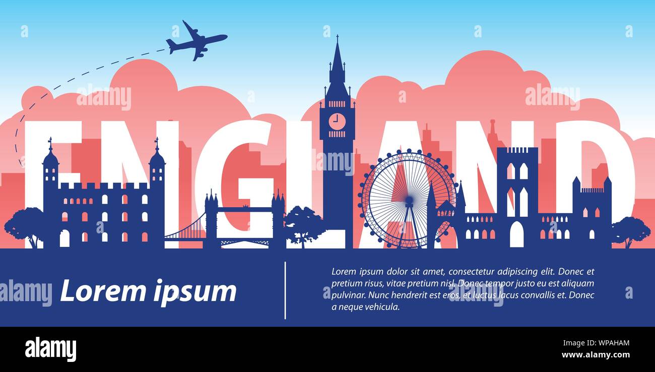 England top famous landmark silhouette style,Engand text within,travel ...