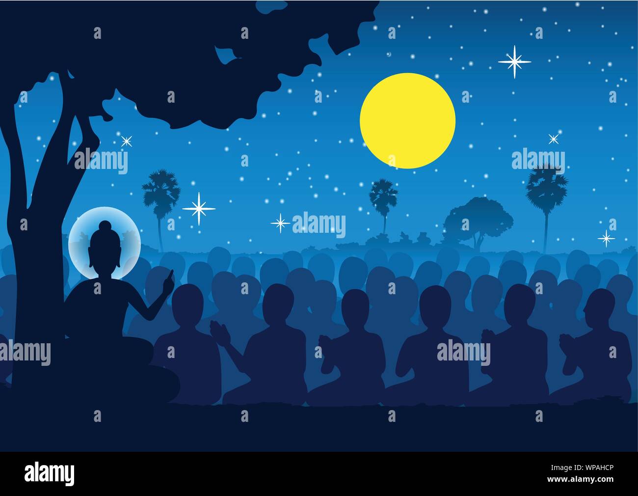 Lord of Buddha sermon dharma to crowd of monk,silhouette style Stock ...