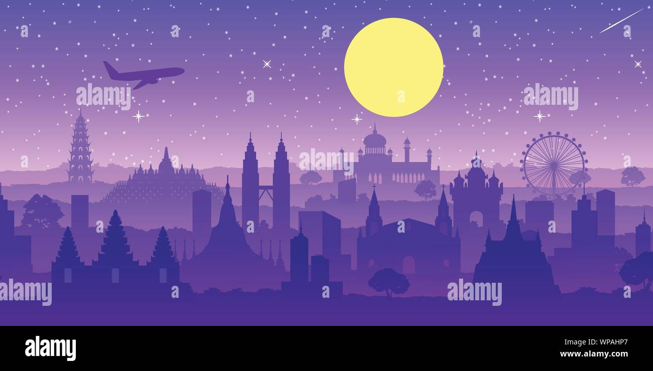 famous landmark of southeast Asia,travel destination,silhouette design ...