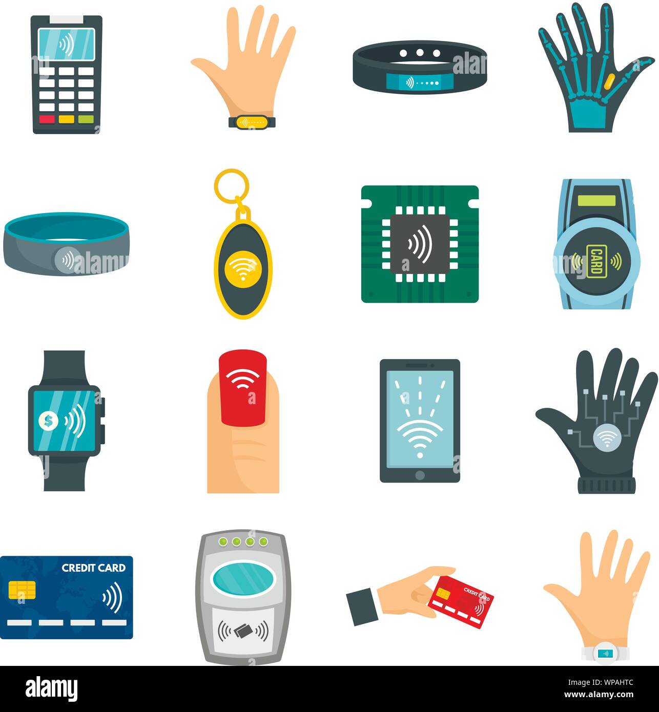 Nfc technology icon set. Flat set of nfc technology vector icons for ...
