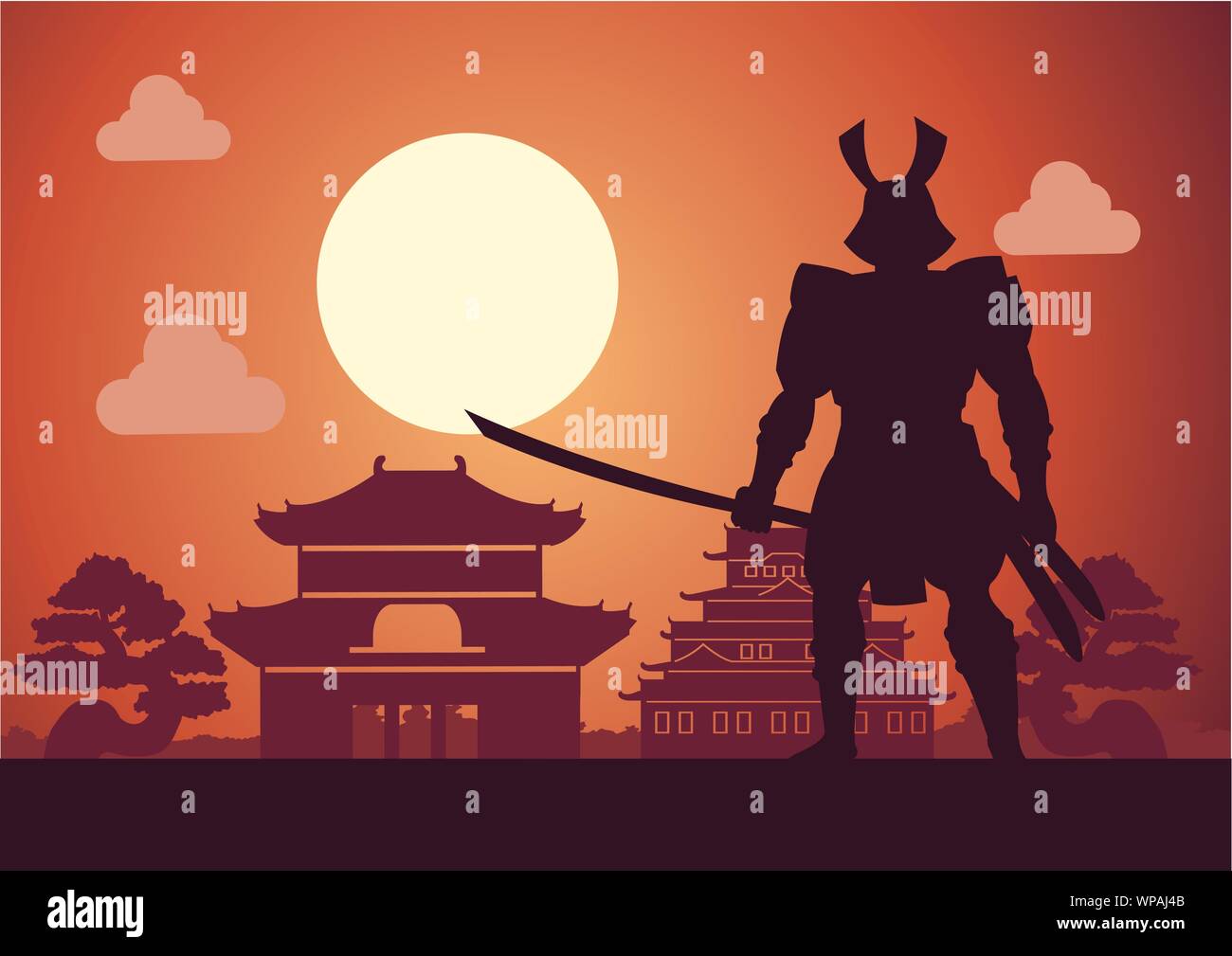 knight of japan called Samurai pose in front of castle mean to protect ...