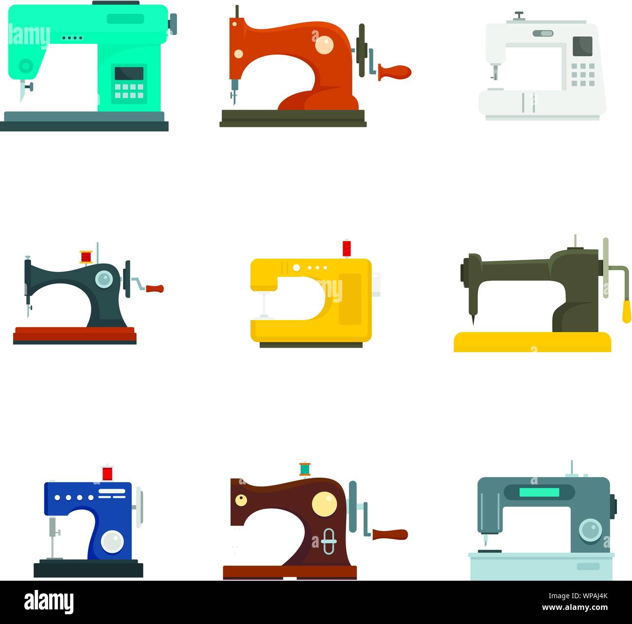 Sew machine icon set. Flat set of sew machine vector icons for web ...