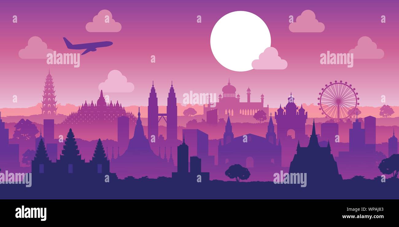 famous landmark of southeast Asia,travel destination,silhouette design ...