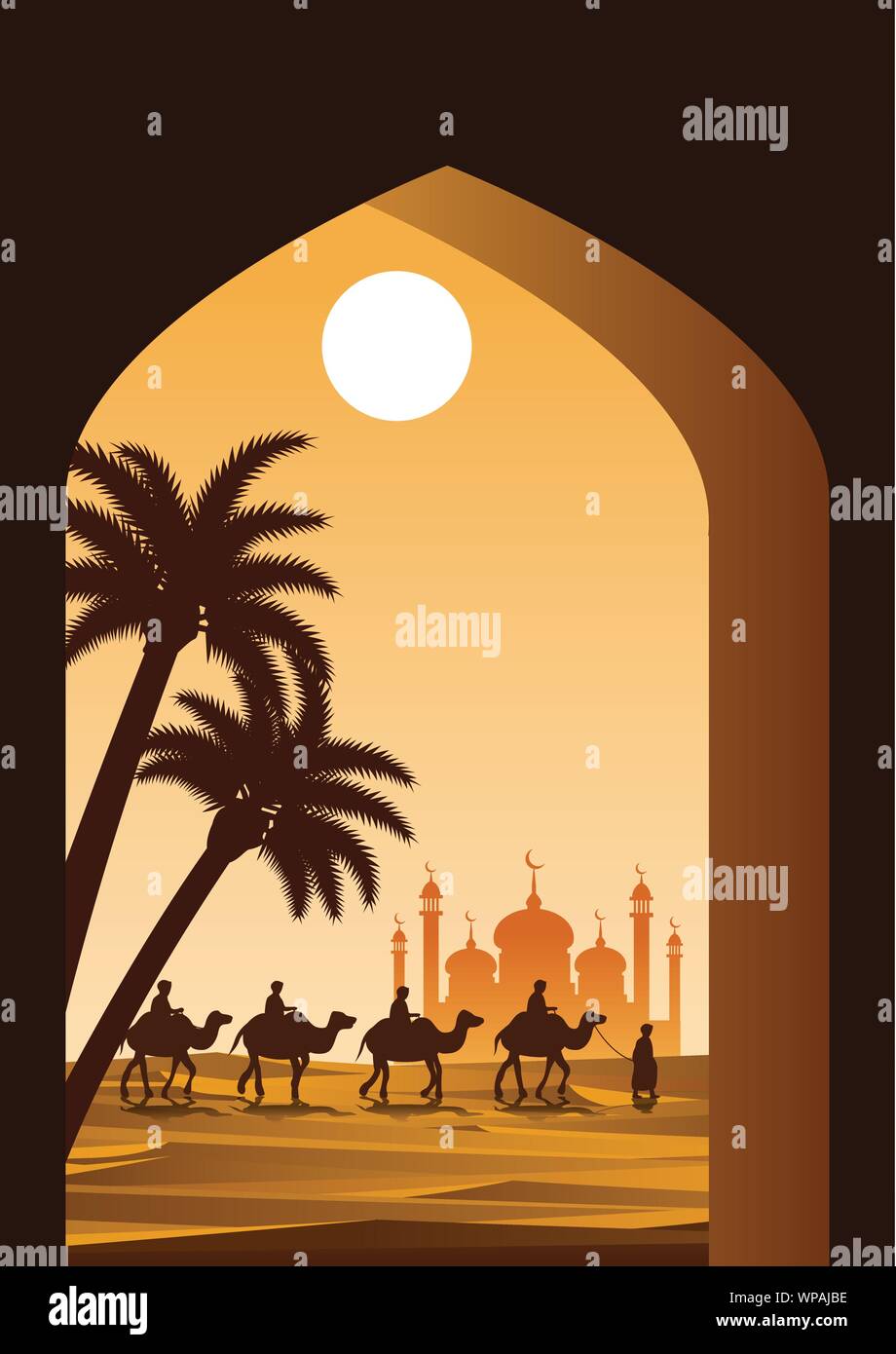 caravan Muslim ride camel to mosque Stock Vector Image & Art - Alamy