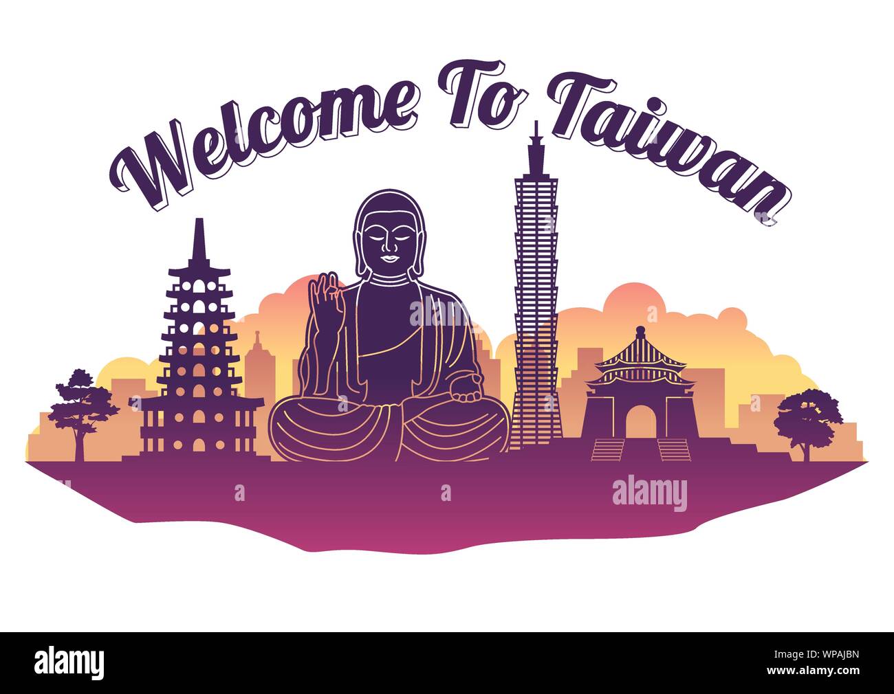 Taiwan top famous landmark silhouette style on island, welcome to ...