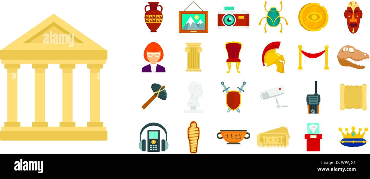 Museum icon set. Flat set of museum vector icons for web design Stock ...