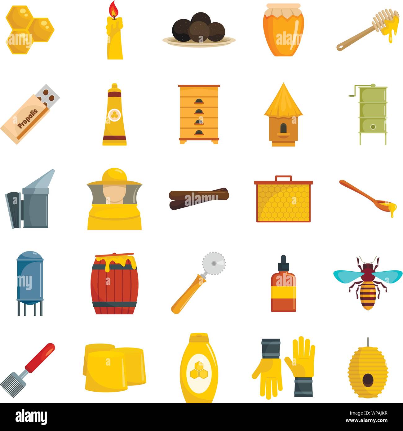 Propolis honey royal jelly icons set. Flat illustration of 25 propolis honey royal jelly vector ...