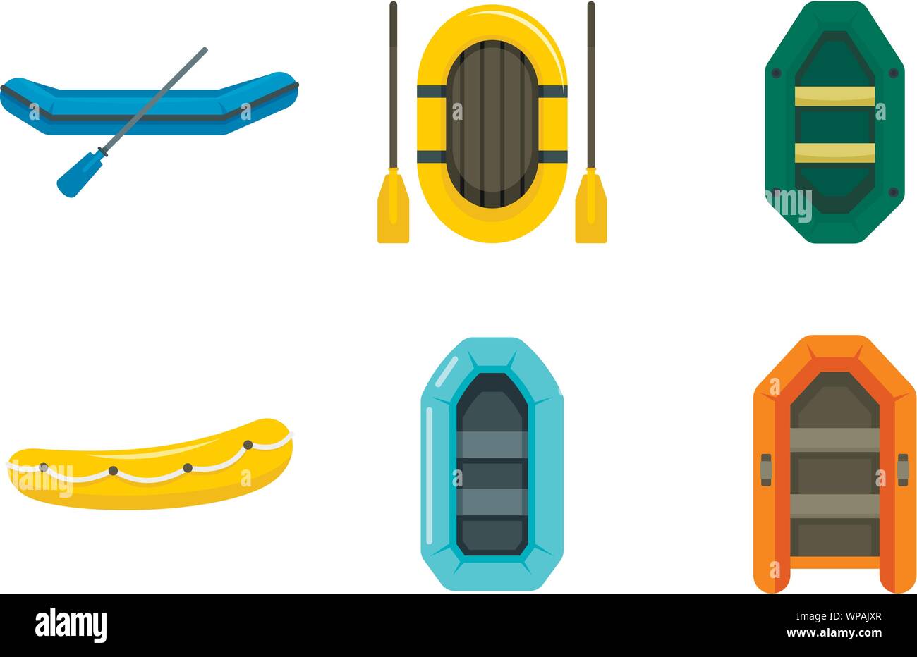Inflatable boat icon set. Flat set of inflatable boat vector icons for ...