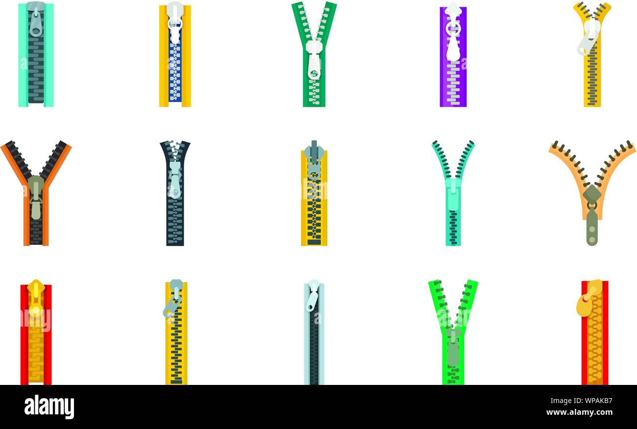 Zipper icon set. Flat set of zipper vector icons for web design Stock Vector Image & Art - Alamy
