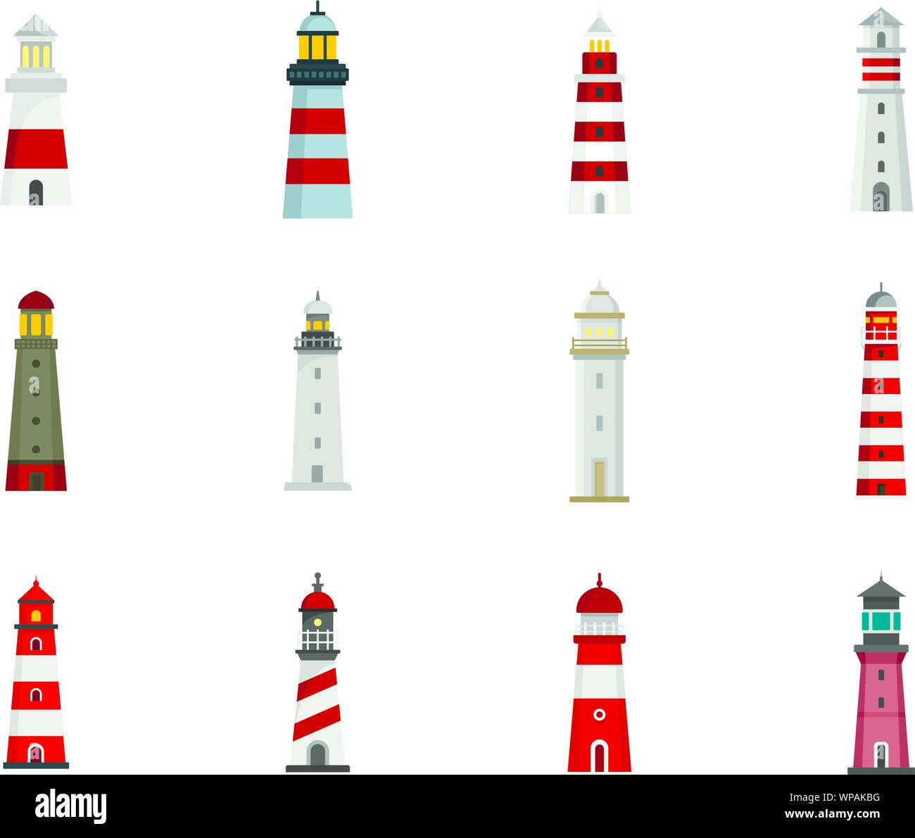 Lighthouse icon set. Flat set of lighthouse vector icons for web design ...