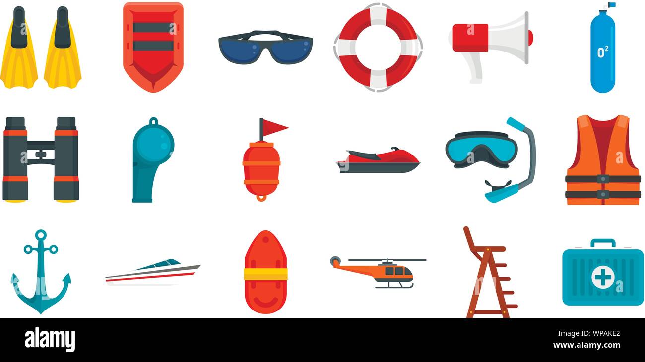 Sea safety icons set. Flat set of sea safety vector icons for web ...