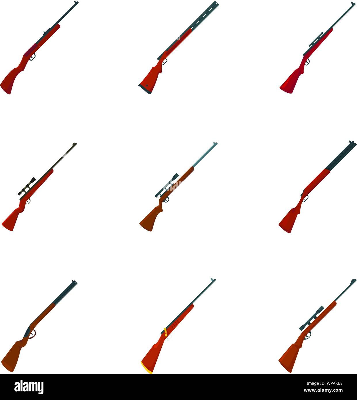 Hunting rifle icons set. Flat set of hunting rifle vector icons for web ...