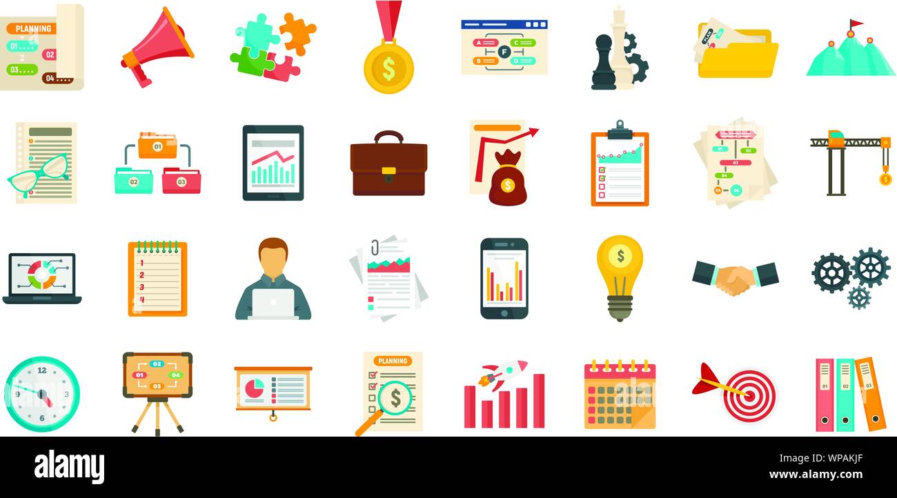 Workflow management icons set. Flat set of workflow management vector ...