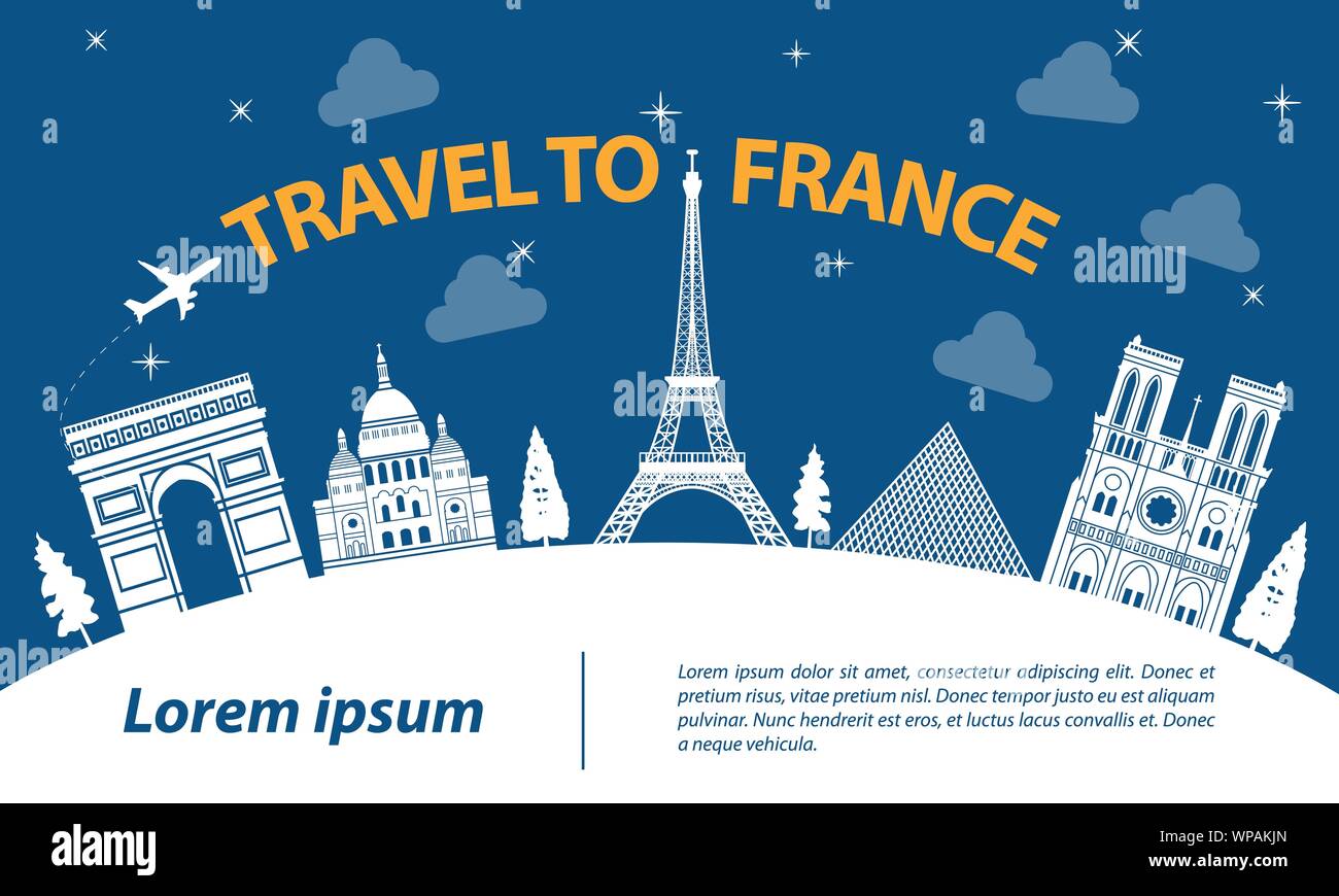 France top famous landmark silhouette style on part of white curve ...