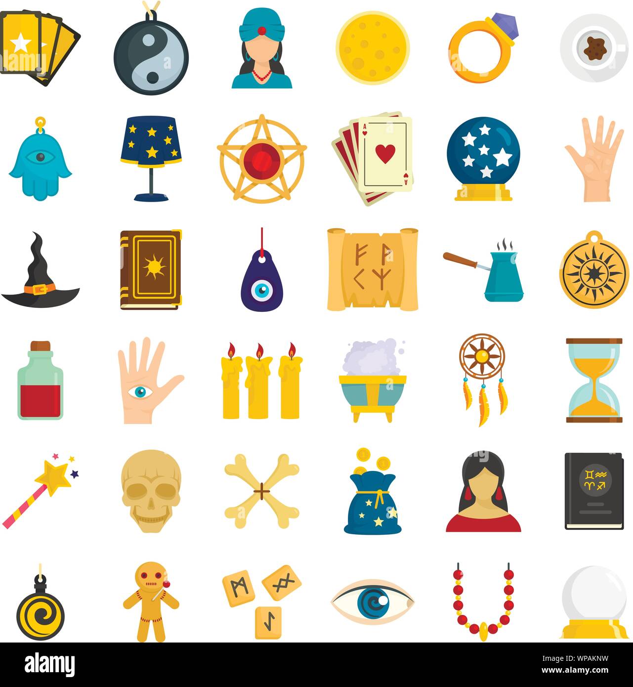 Magic fortune teller icons set. Flat set of magic fortune teller vector ...