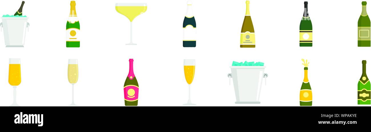 Champagne icon set. Flat set of champagne vector icons for web design ...