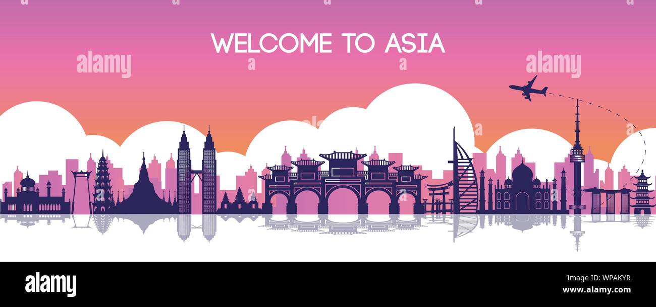famous landmark of Asia,travel destination,silhouette design,purple and ...