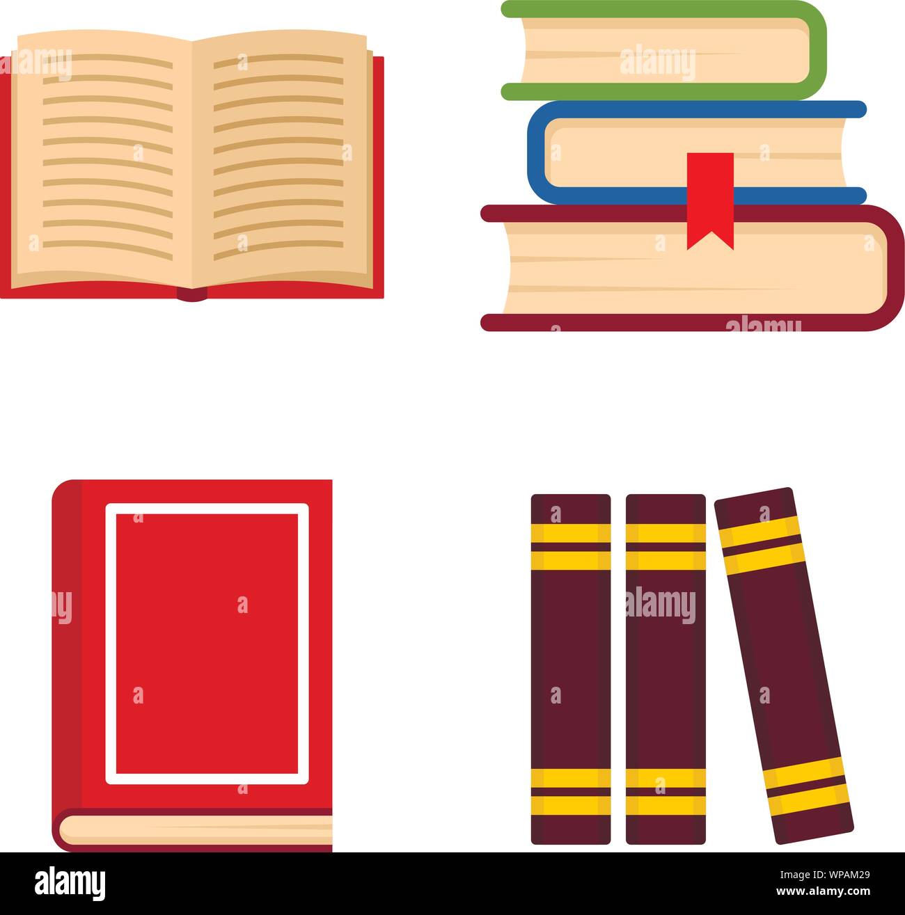 Library books icon set. Flat set of library books vector icons for web ...