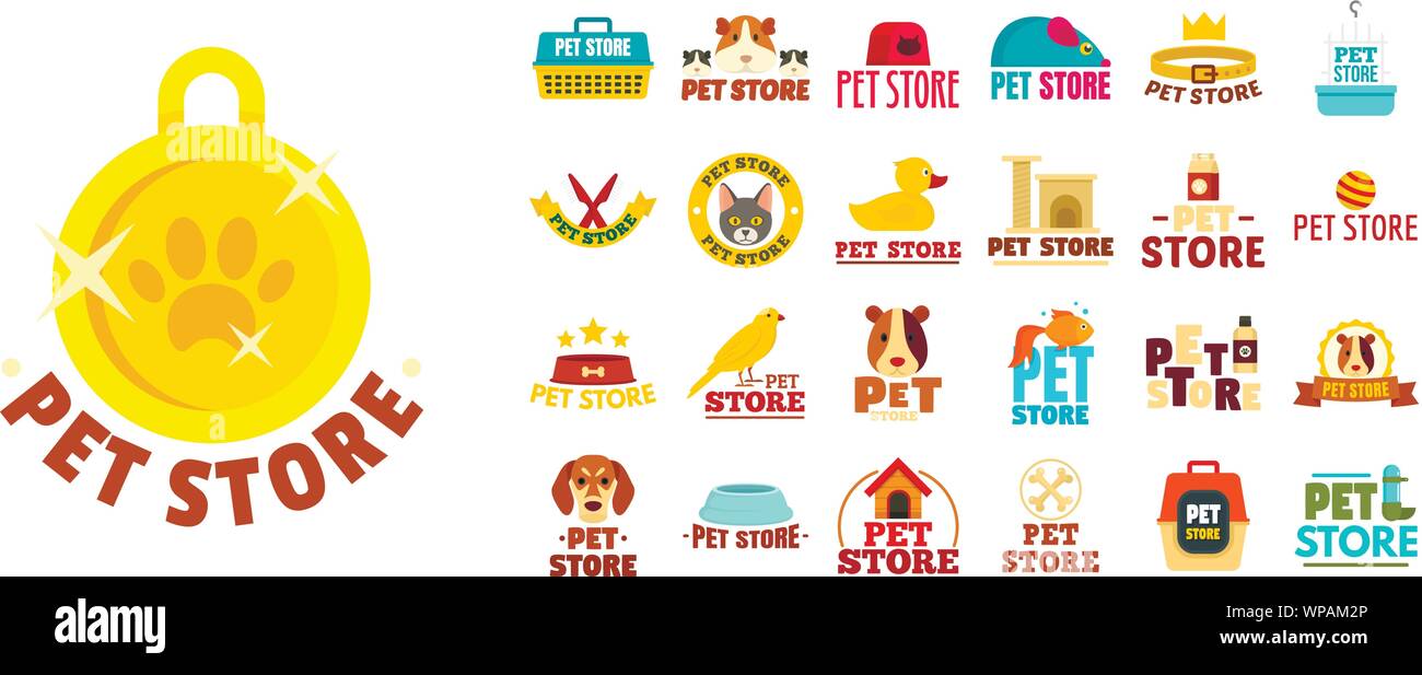 Pet store logo set. Flat set of pet store vector logo for web design ...