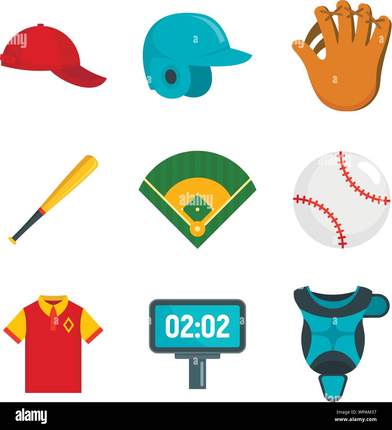 Baseball icons set. Flat set of baseball vector icons for web design ...