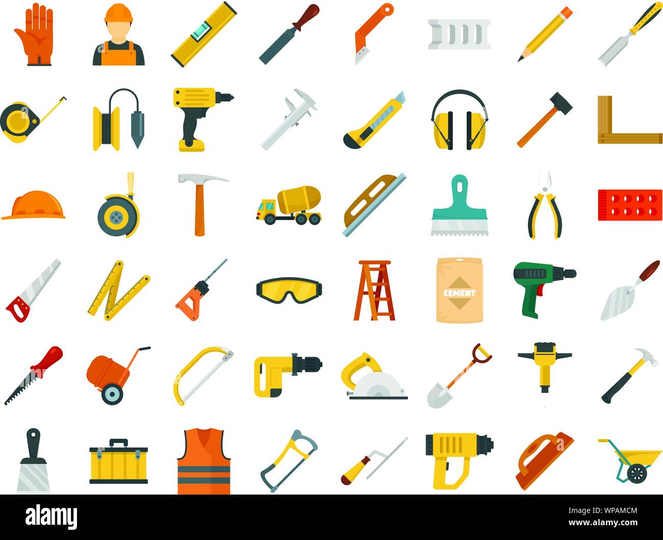 Masonry worker icon set. Flat set of masonry worker vector icons for ...