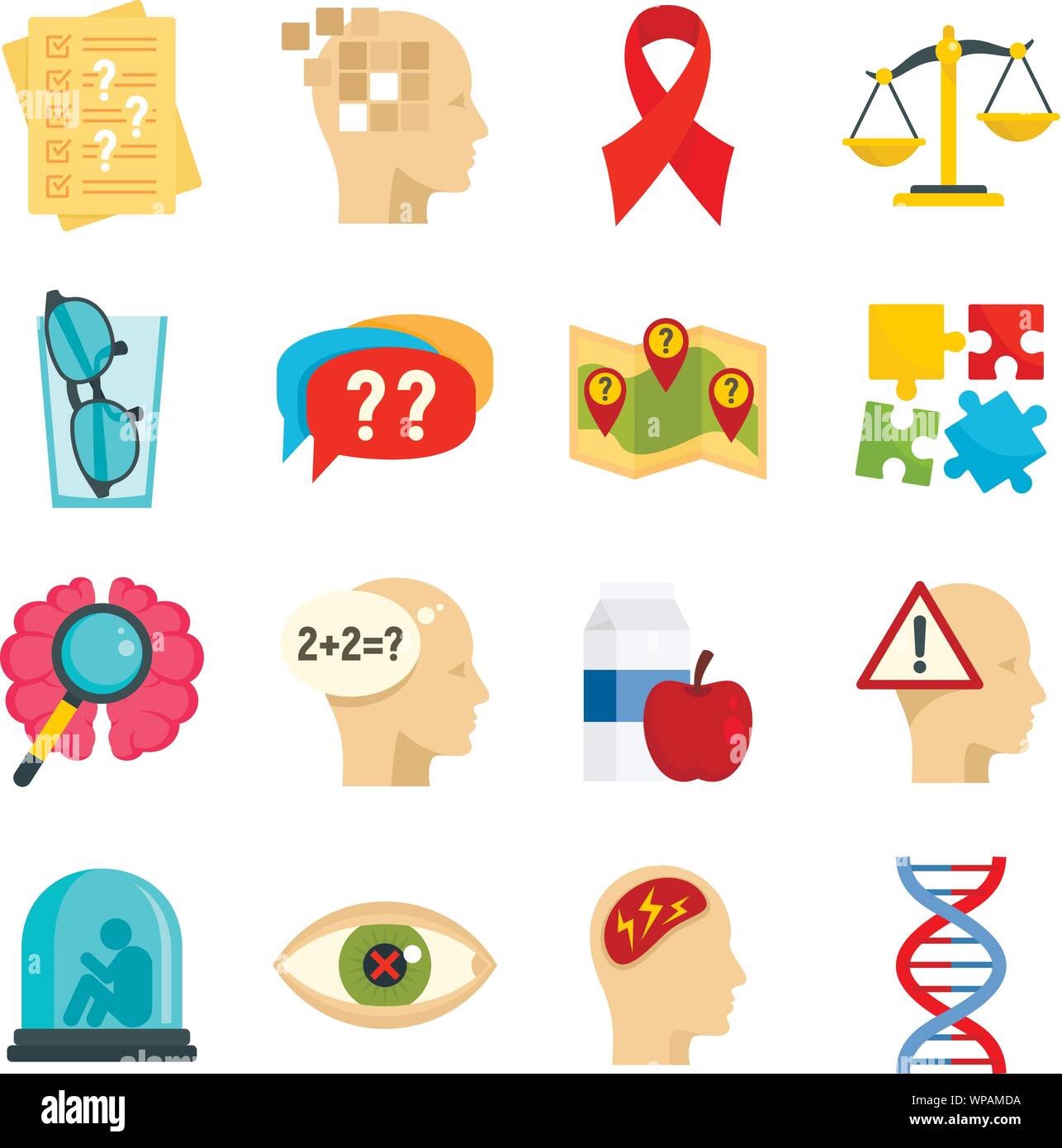 Alzheimers disease icons set. Flat set of alzheimers disease vector ...