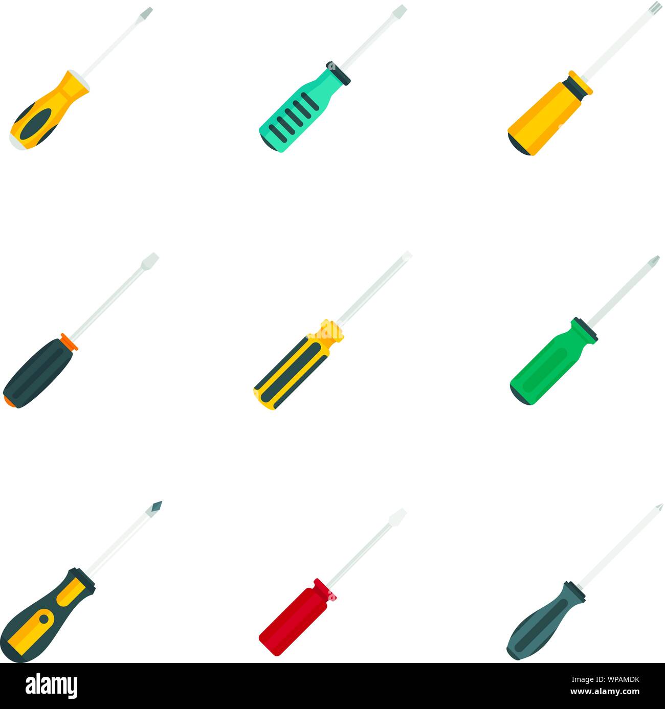 Screwdriver icons set. Flat set of screwdriver vector icons for web ...
