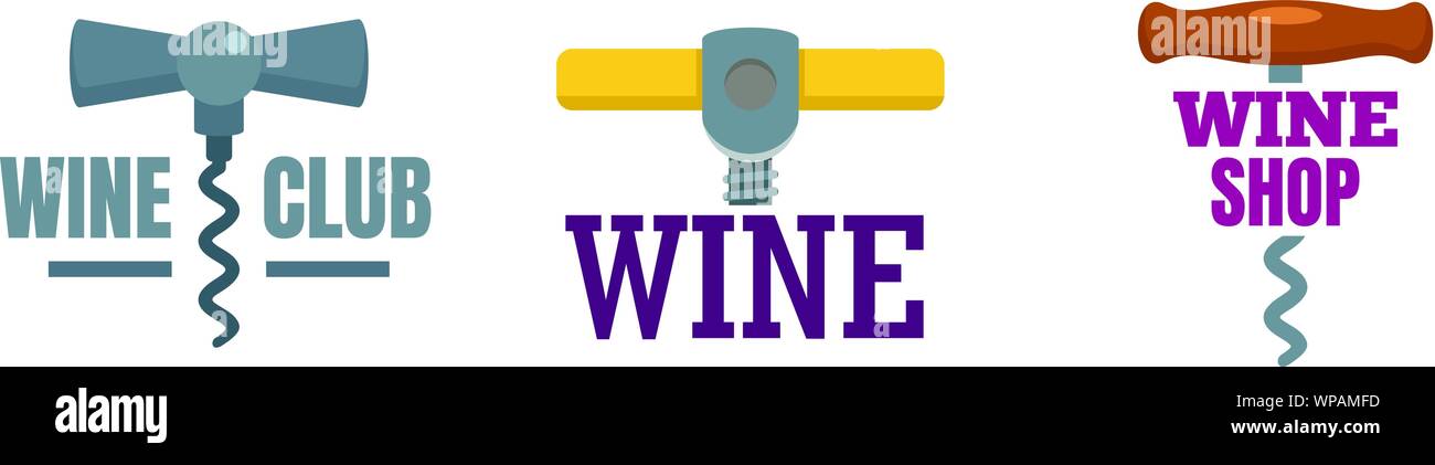 Corkscrew logo set. Flat set of corkscrew vector logo for web design ...