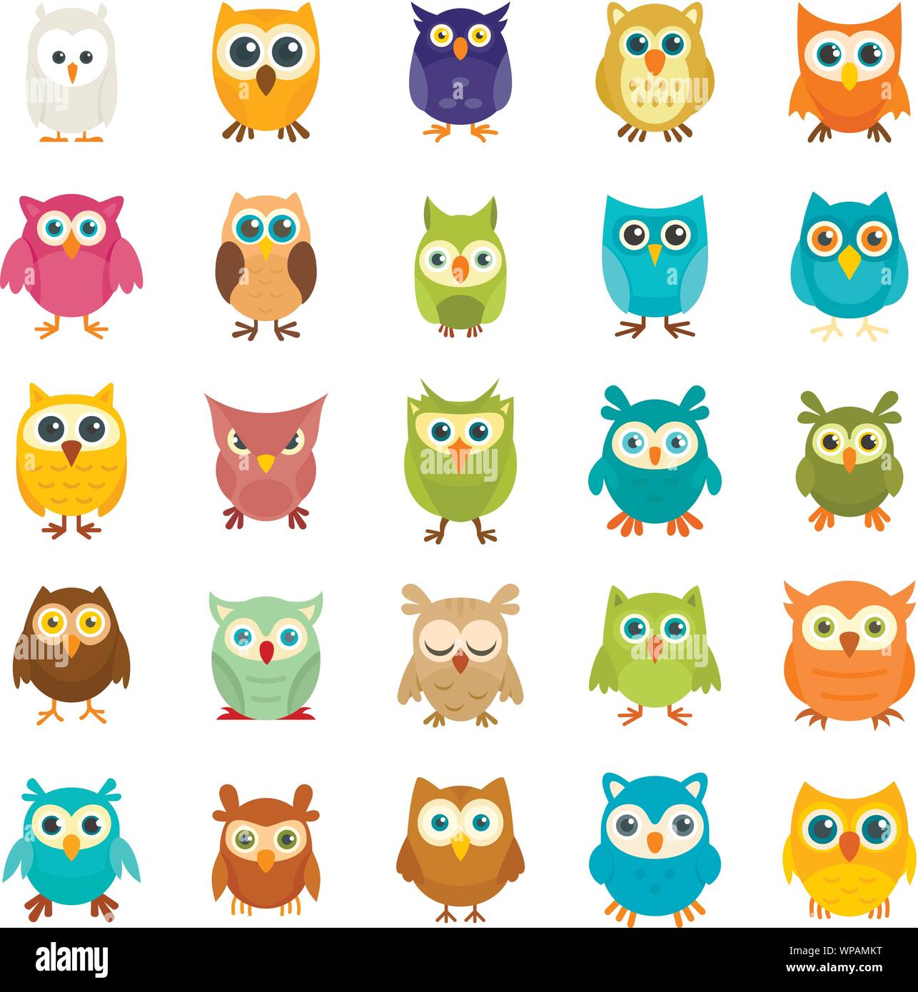 Owl icons set. Flat set of owl vector icons for web design Stock Vector ...