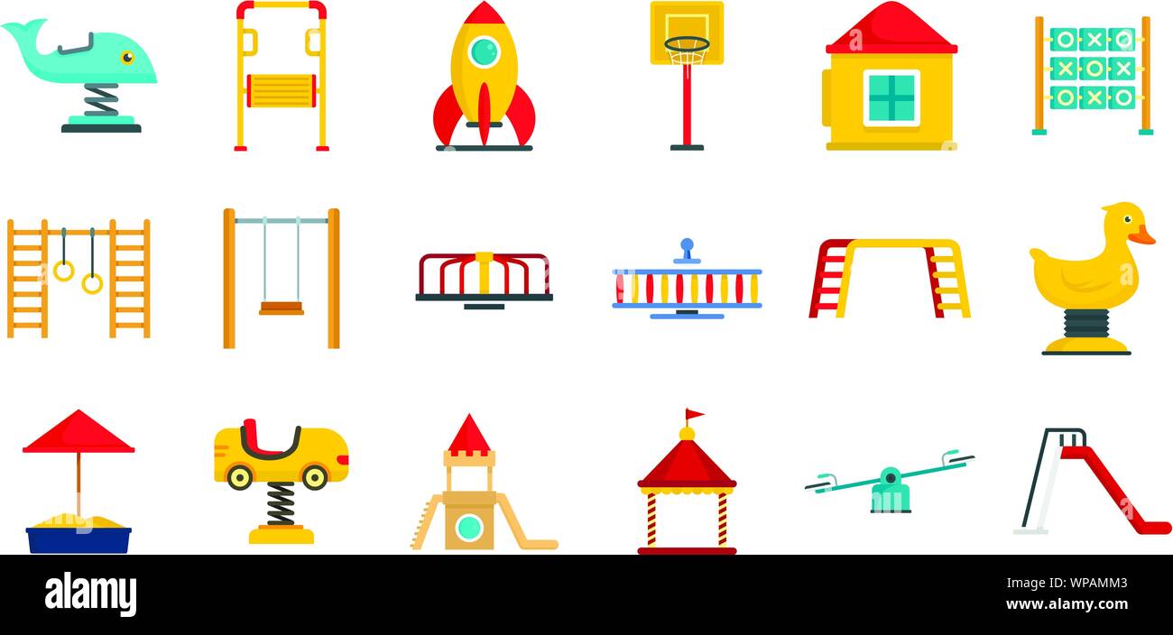 Kid playground icon set. Flat set of kid playground vector icons for ... Kid playground icon set. Flat set of kid playground vector icons for ...