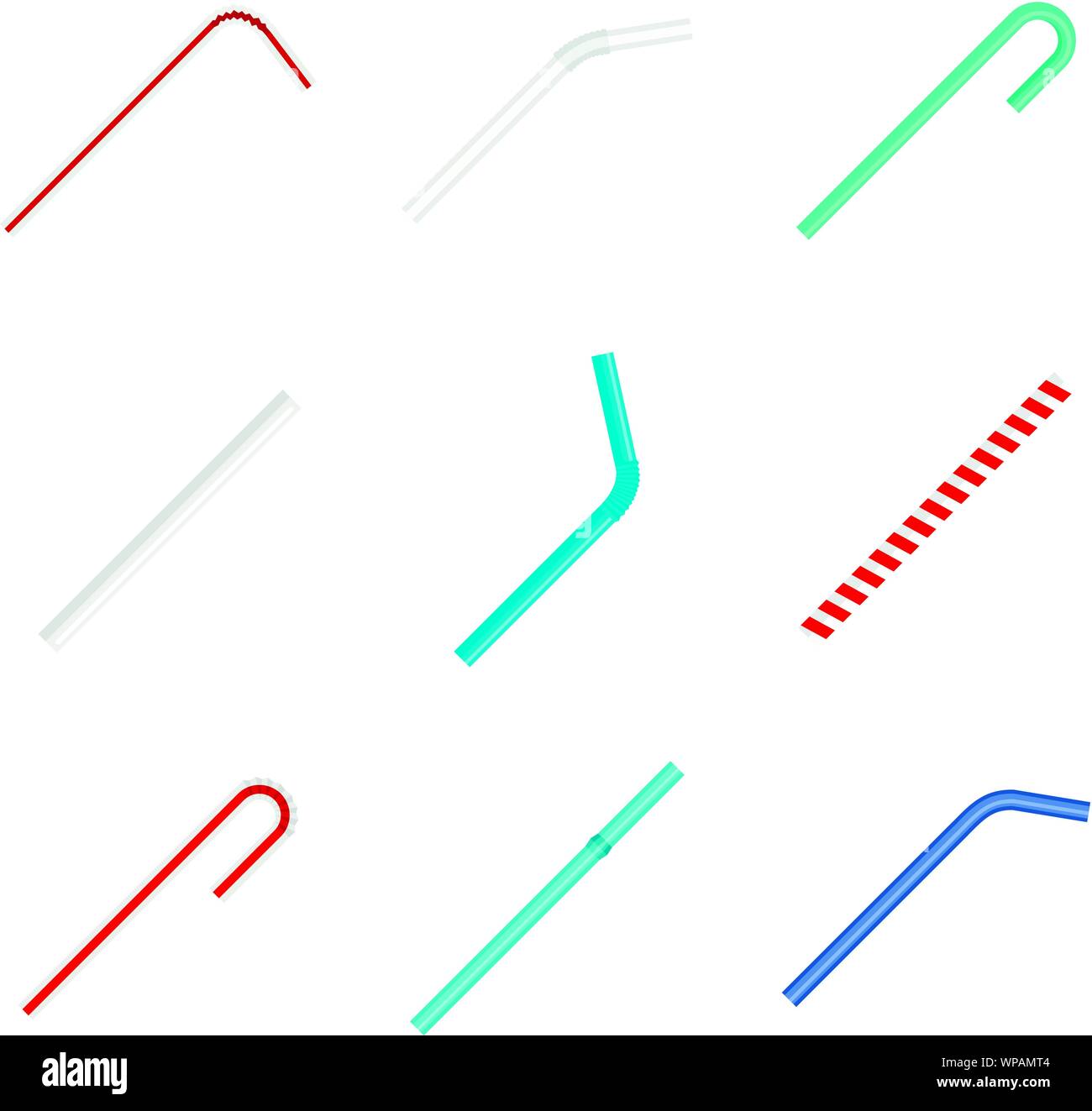 Drinking straw day icon set. Flat set of drinking straw day vector ...